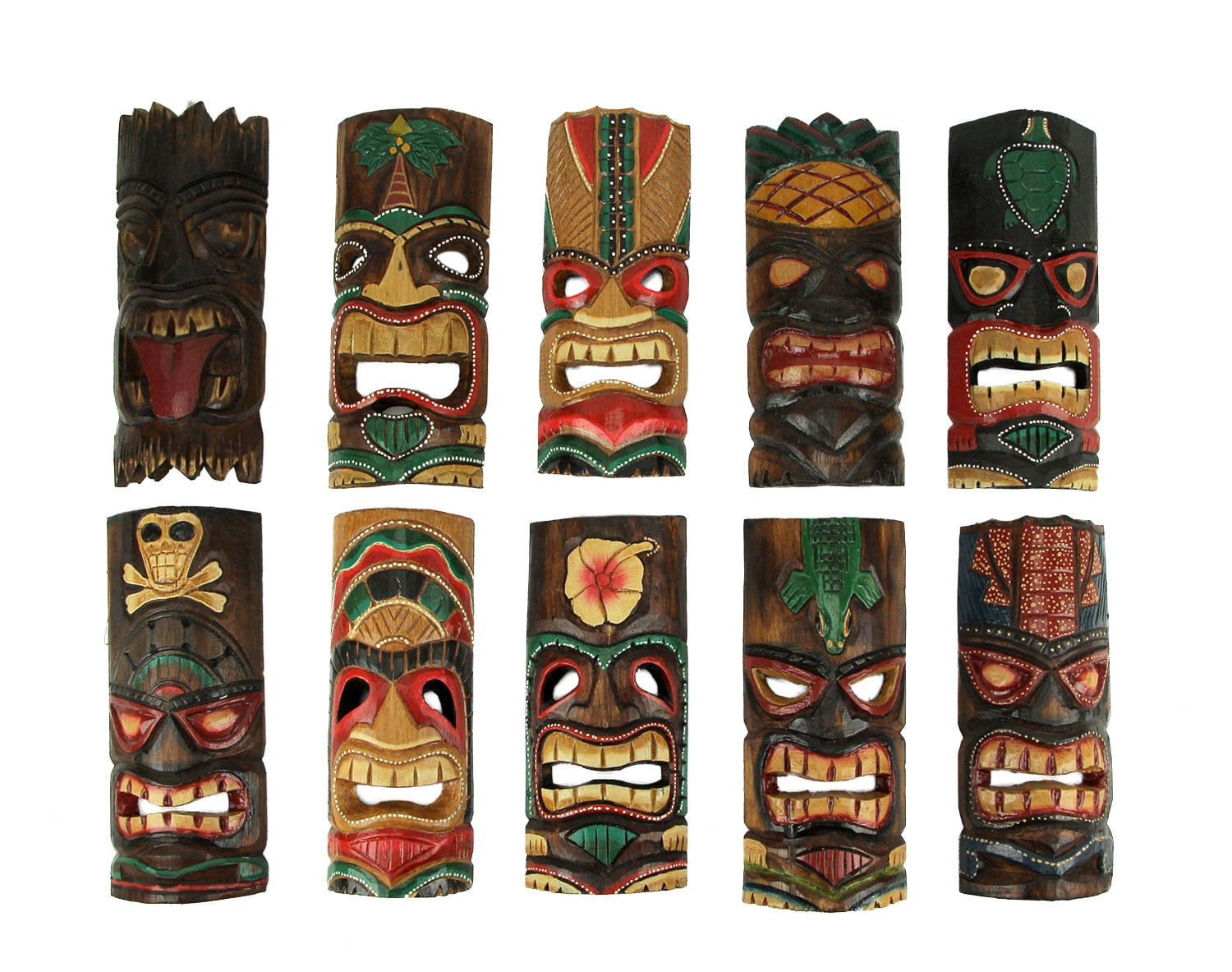 Set of 10 Hand-Carved Tropical Island Style Tiki Masks Decorative Wall ...