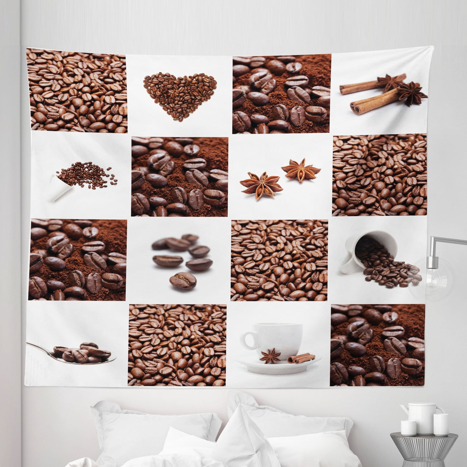 Coffee Tapestry, Coffee with Roasted Beans Concept Collage Hearts Stars ...