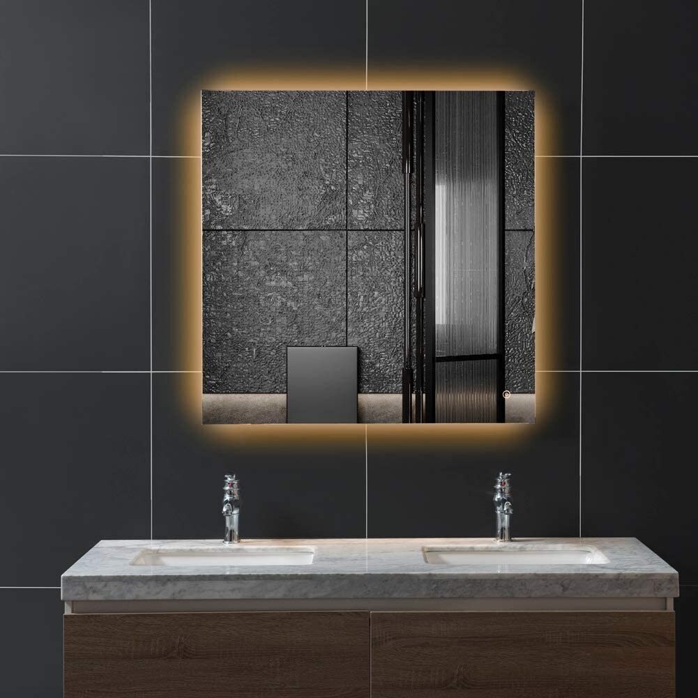 WINGBO Rectangular Illuminated Bathroom Wall Mounted Vanity Mirror Backlit Makeup Mirror 20x28 ...