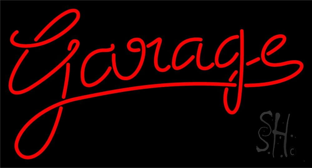 Red Cursive Garage LED Neon Sign 13 x 24 - inches, Clear Edge Cut ...