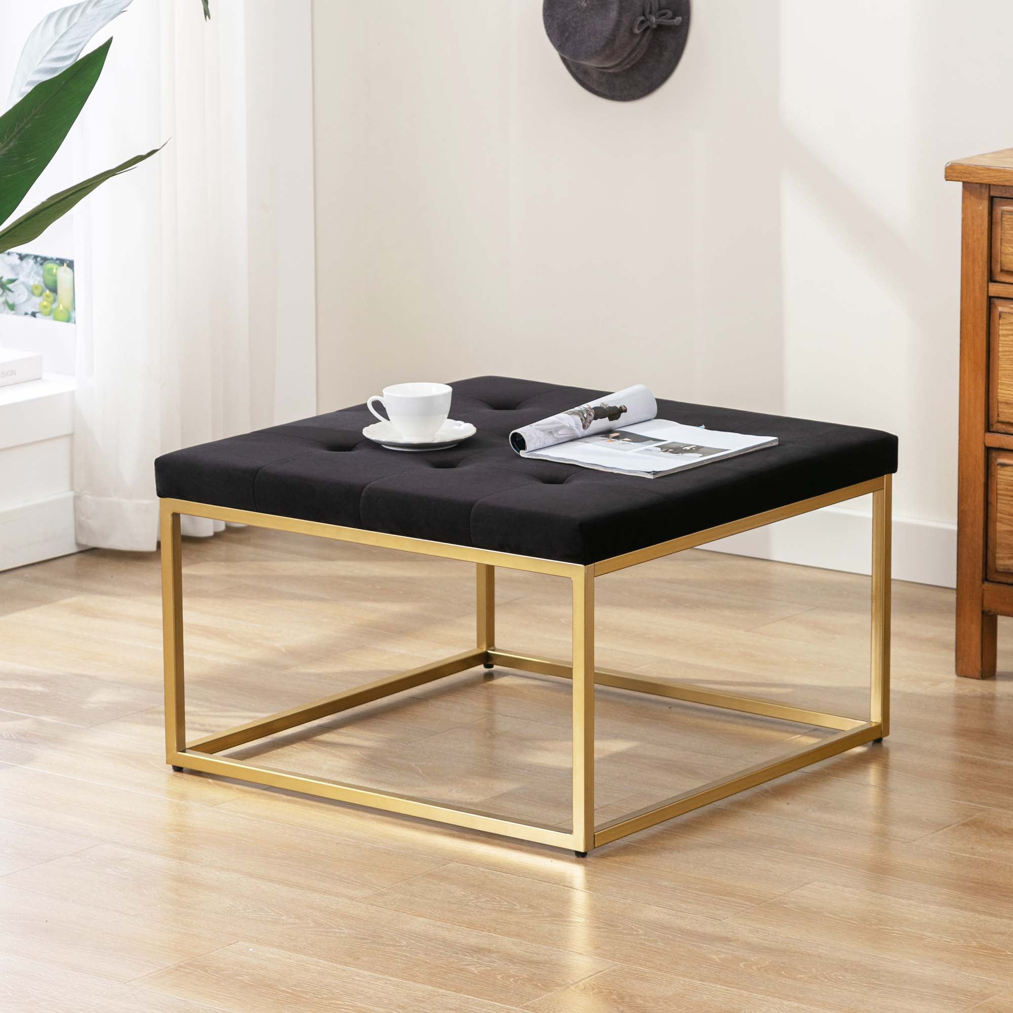 Duhome Upholstered Square Ottoman Coffee Table Tufted Velvet Ottoman