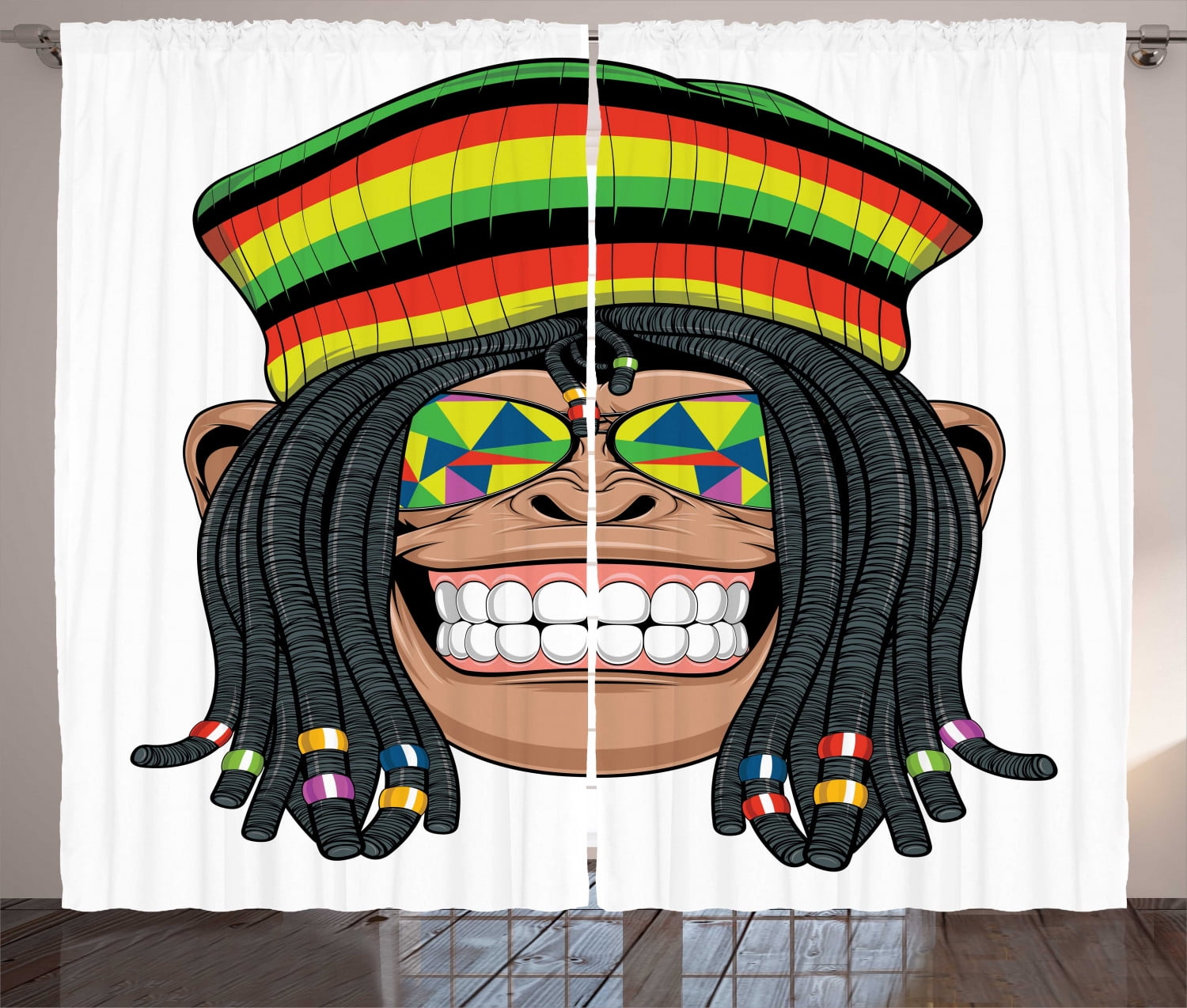 Monkey Curtains 2 Panels Set, Portrait of A Chimpanzee with Dreadlocks ...