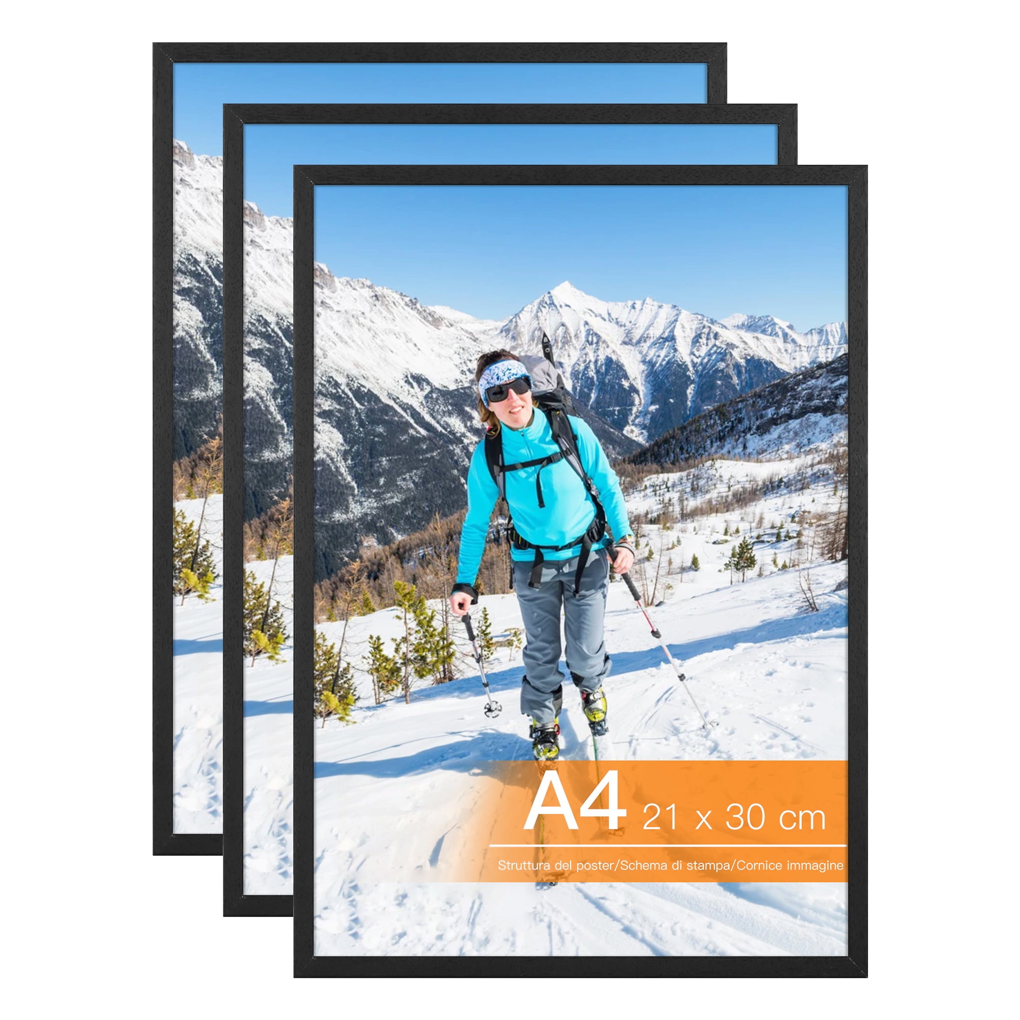 [3Pack] A4 Picture Frame | Black Wood Photo Frame with HD Plexiglas ...