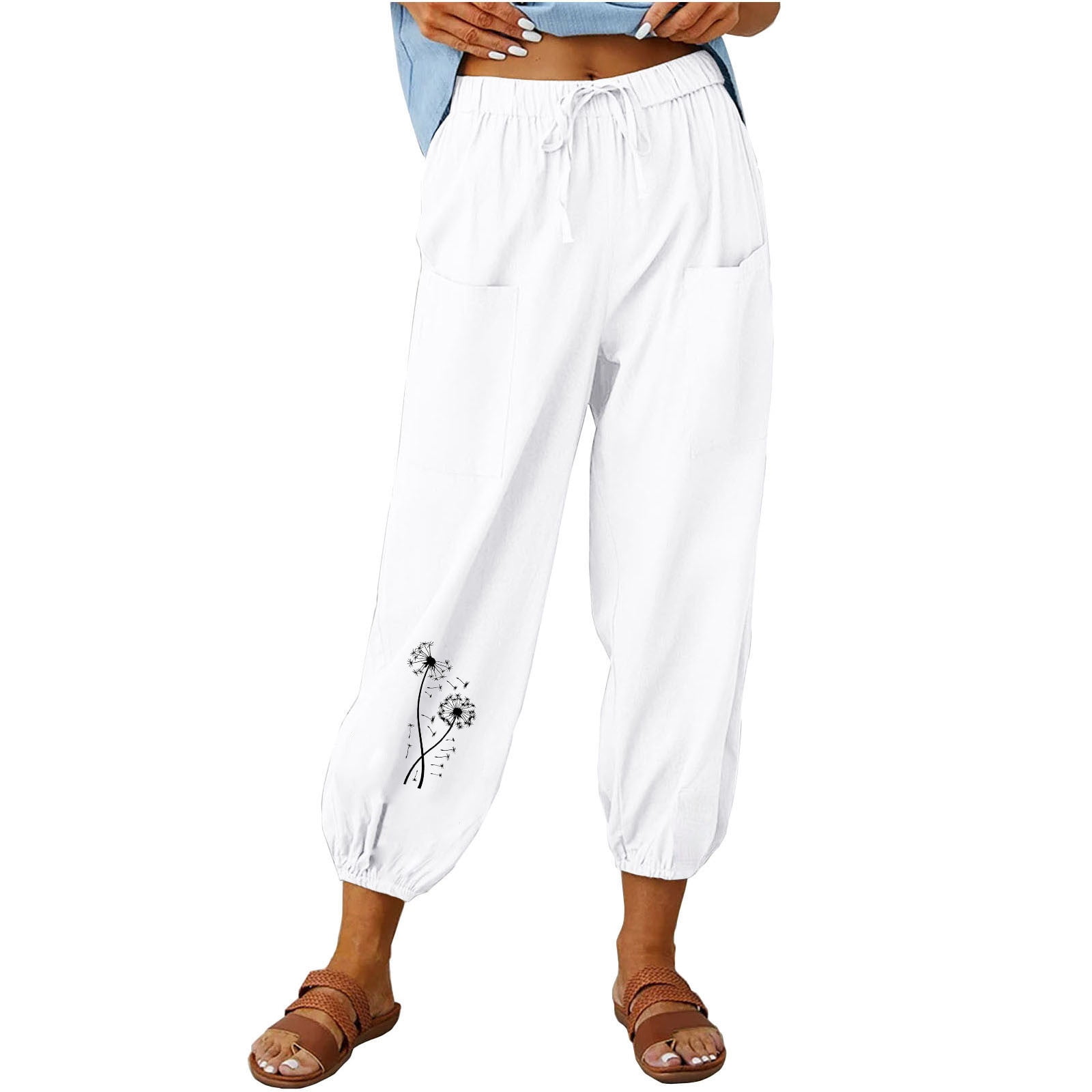 Click here for Cfhntfmh Cotton Linen Pants For Women Soft Elastic... prices