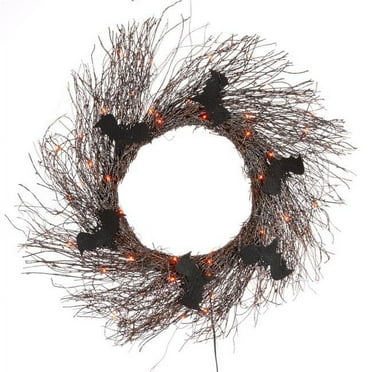 Northlight LED Lighted Black Twig Halloween Wreath with Bats, 13-Inch ...