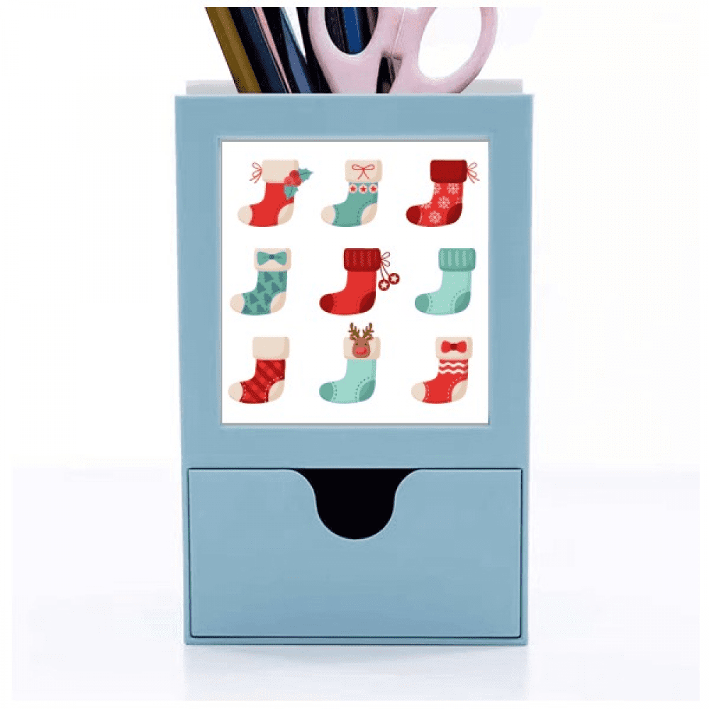 Merry mas Colorful Sock Illustration Desk Supplies Organizer Pen Holder ...