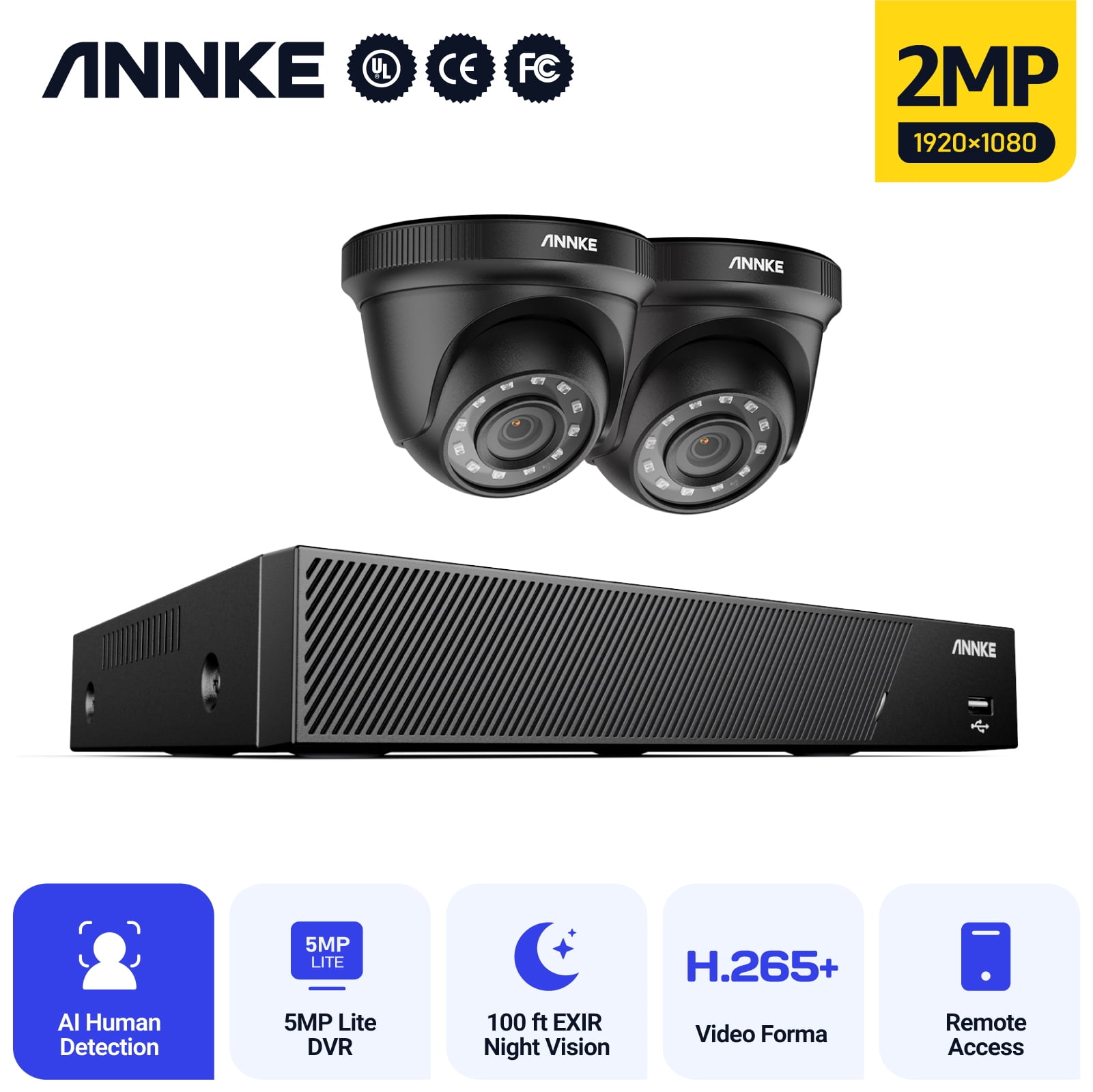 ANNKE 8CH 1080P Wired Night Vision Video Set, 6-in-1 5MP DVR, 2PCS IP66 ...