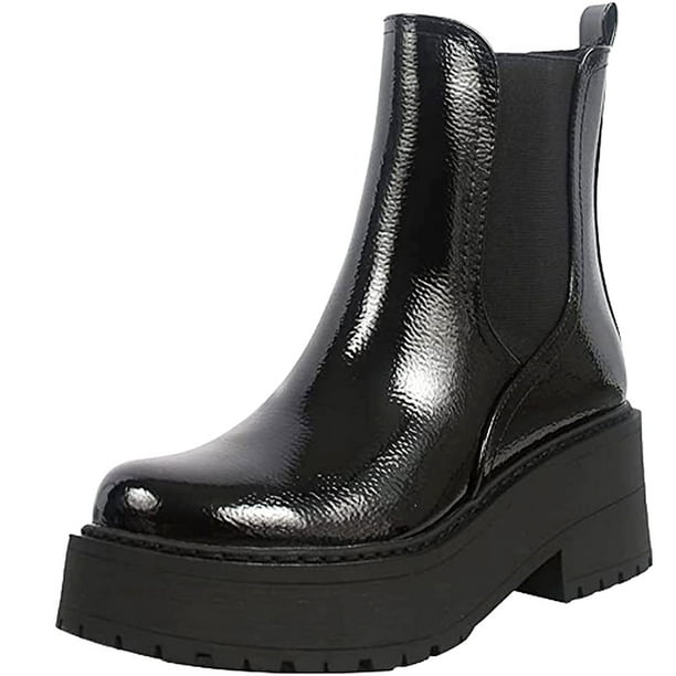 Soda Women Chunky Thick Lug Sole Heels Ankle Chelsea Boots Hidden ...