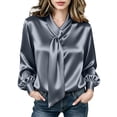 AHTJRT Women's Satin Blouse Bell Long Sleeves V Neck Tie Front Dressy ...