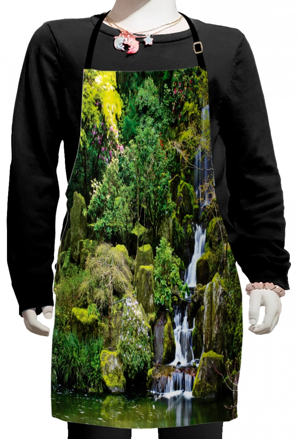 Garden Kids Apron, Pond in Style Garden Arboretum Trees Bush Foliage ...