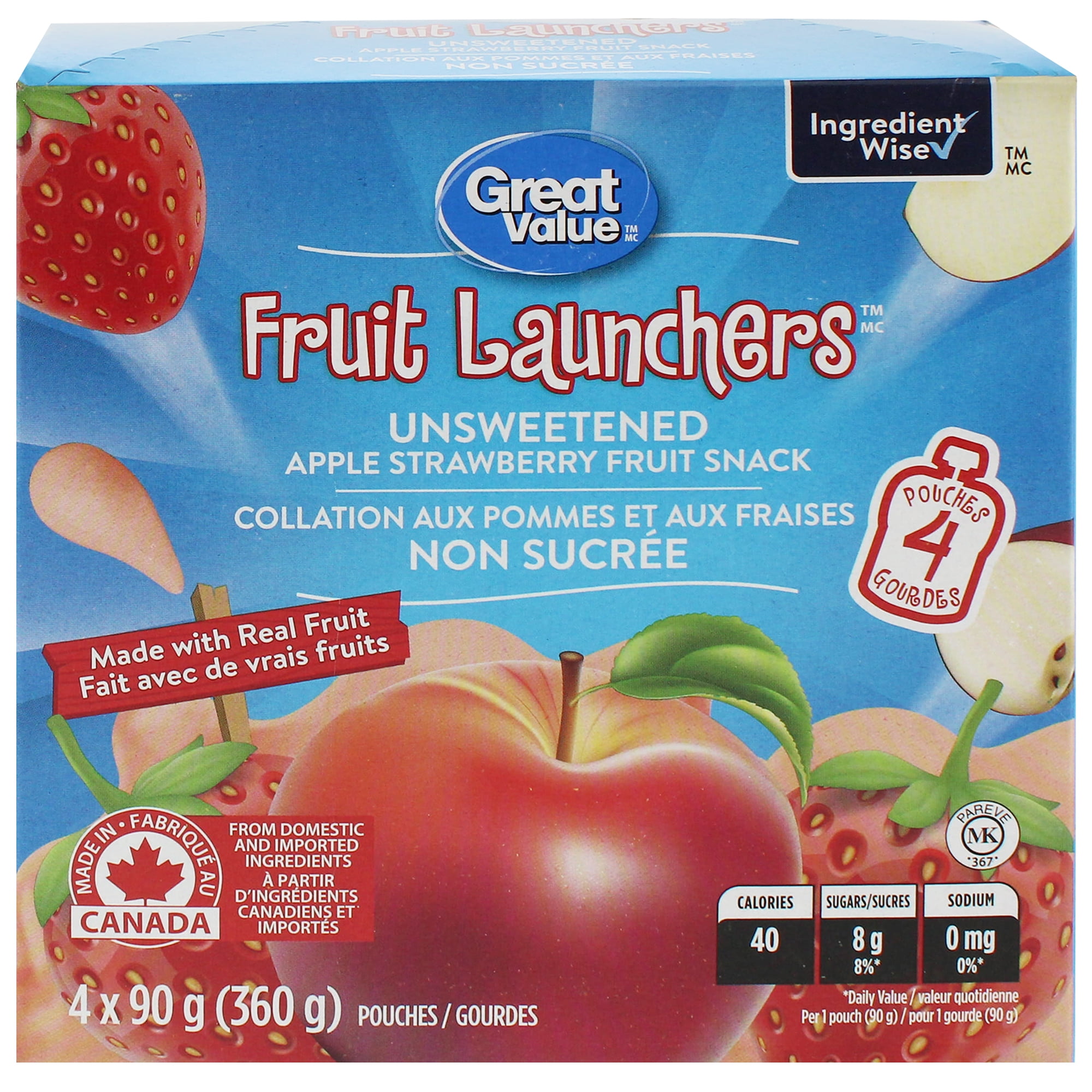 Great Value Fruit Launchers Unsweetened Apple Strawberry Fruit Snack ...