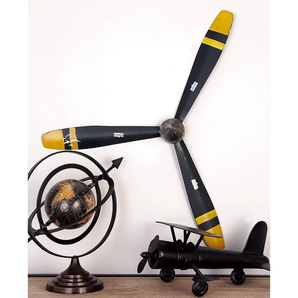 DecMode Black Metal 3 Blade Airplane Propeller Wall Decor with Aviation ...