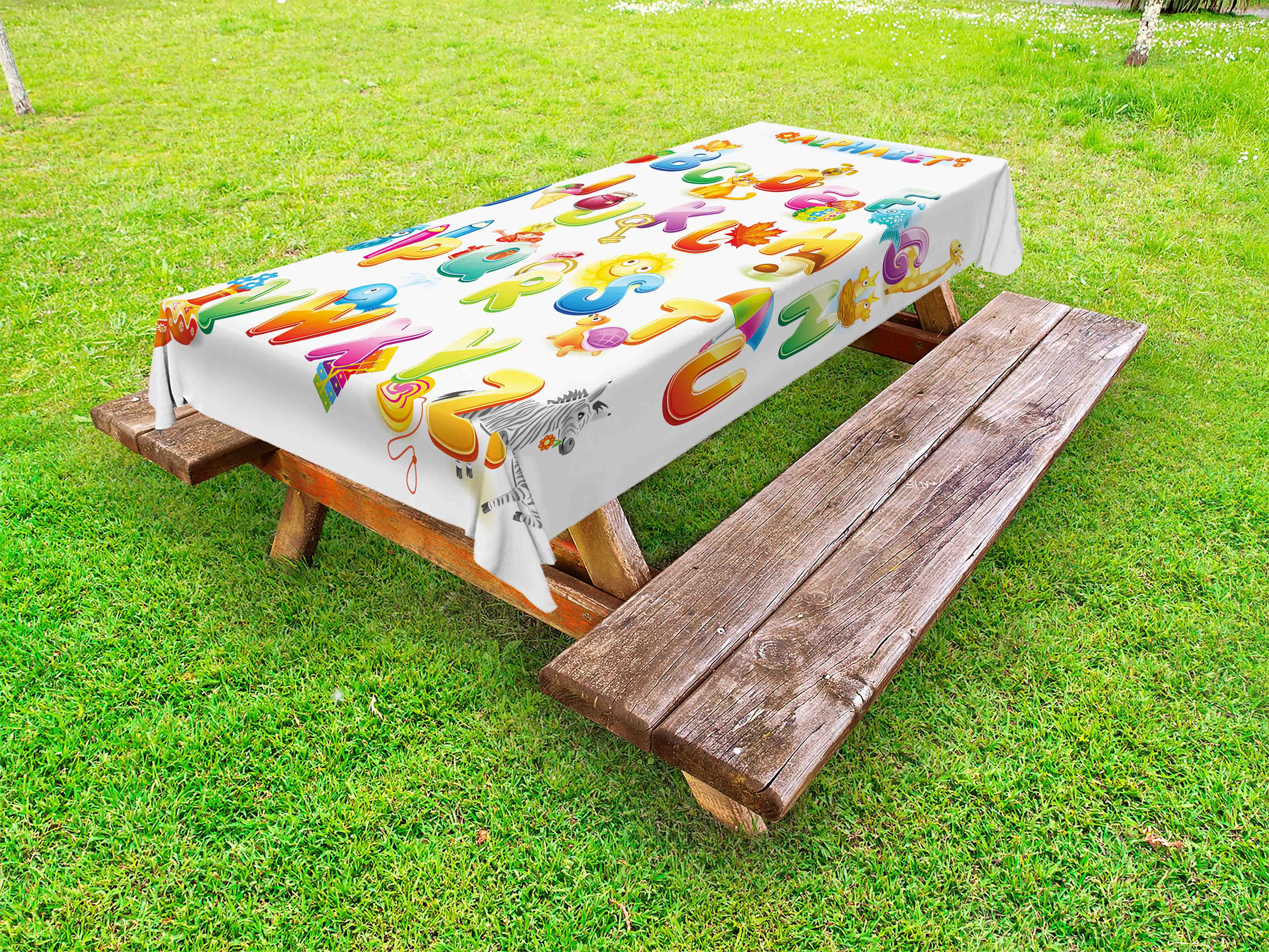 Educational Outdoor Tablecloth, Cheerful Cartoon Fun Alphabet Design ...