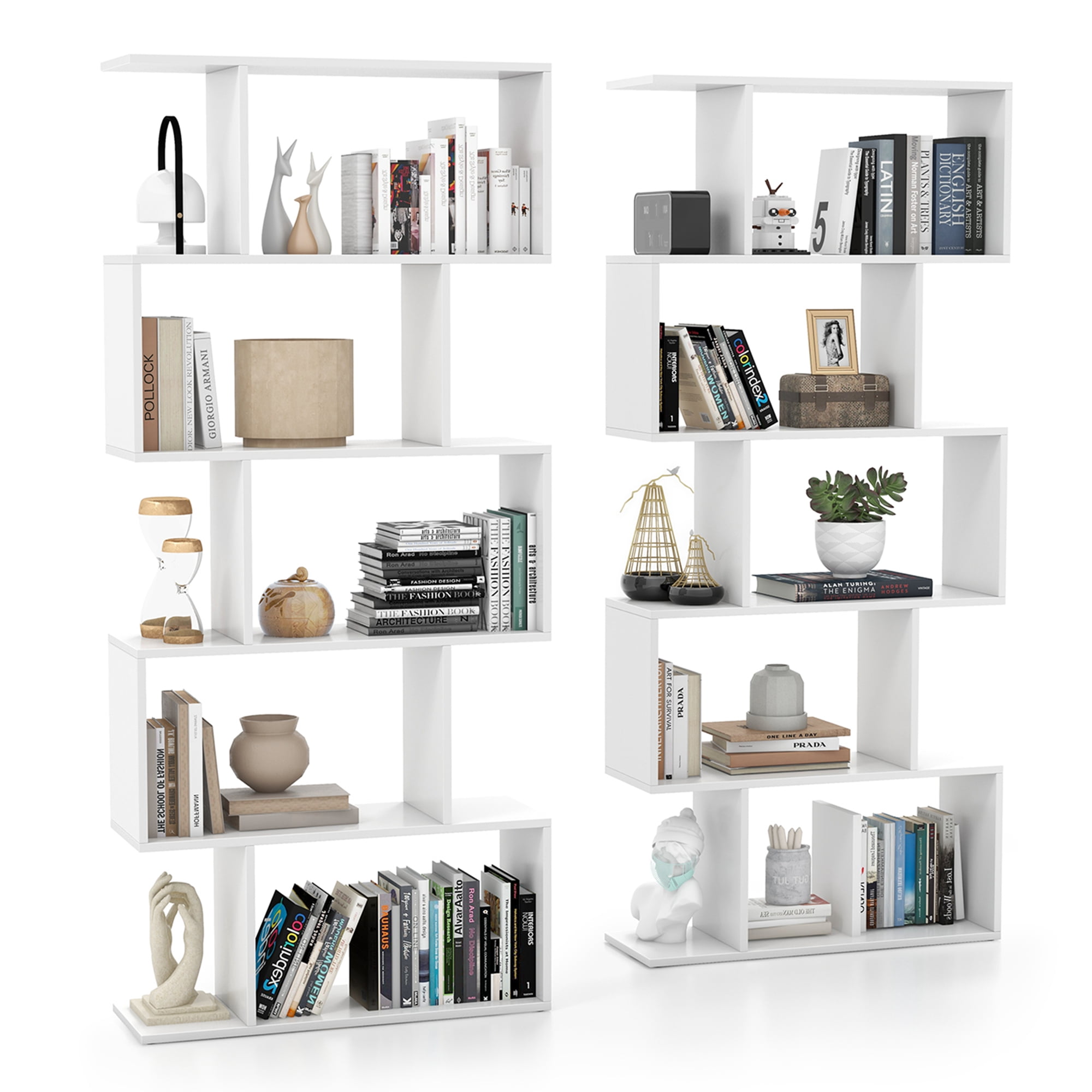 Click here for Costway 2 Pcs 5-Tier Bookshelf Geometric S-Shaped... prices