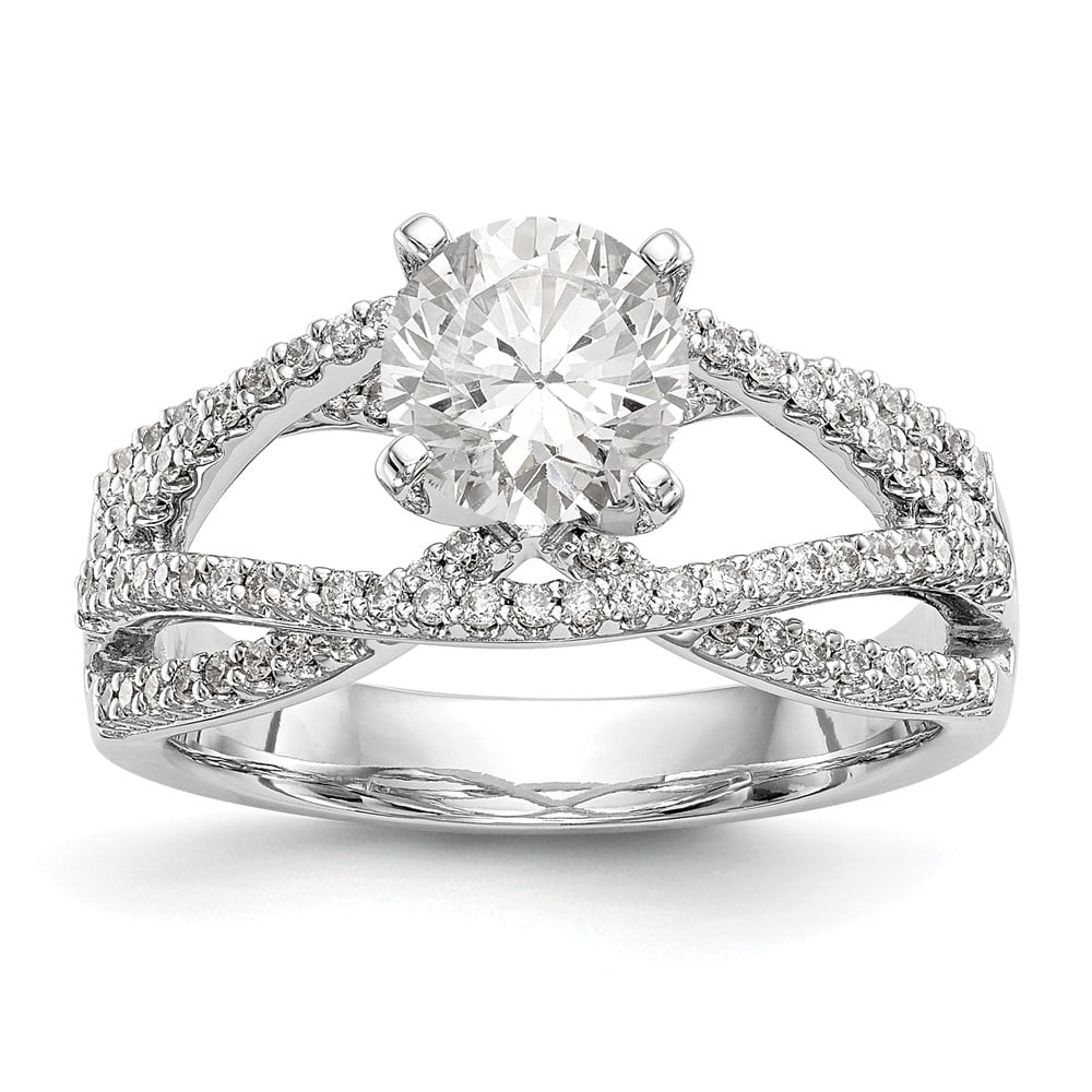 Solid 14k White Gold Diamond Side-Stones with CZ Cubic Zirconia Peg Set ...