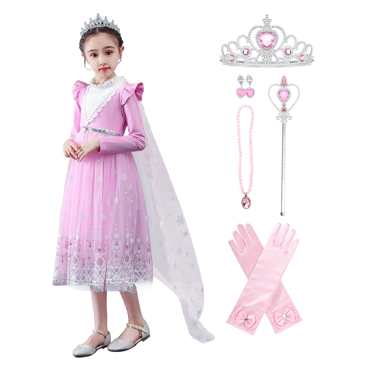 Little Girl Princess Dress with Detachable Cape Snow Party Queen ...
