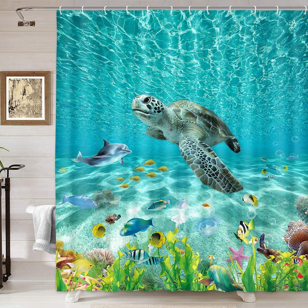 Sea Turtle Shower Curtain, Under The Sea Ocean Animals Shower Curtain ...