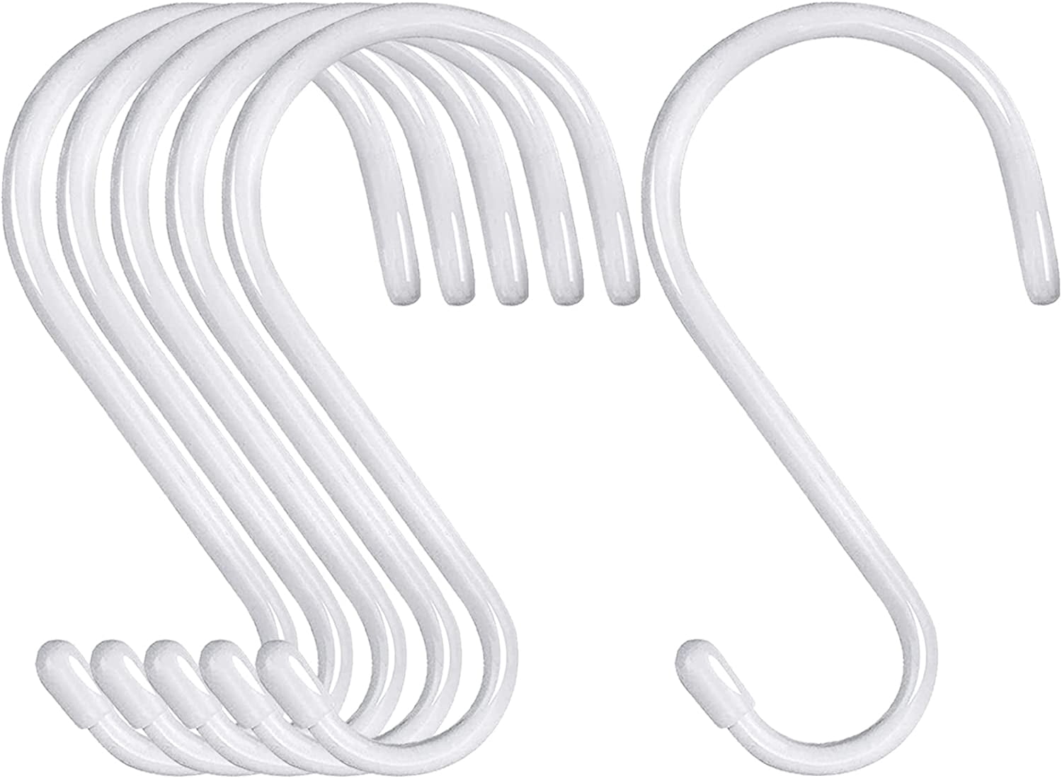 6 Pack White Large Rubberized Coated S Hooks Non-Slip Heavy Duty Closet ...