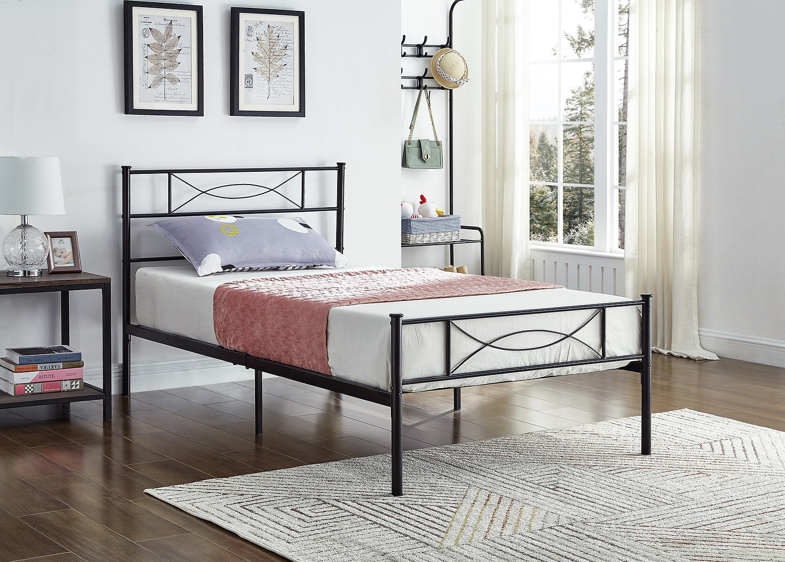 Sian Furniture Twin Size Metal Platform Bed Frame with Headboard and ...