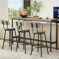 Long Bar Table Set with 3 PU Upholstered Stools, Industrial Bar Chairs ...