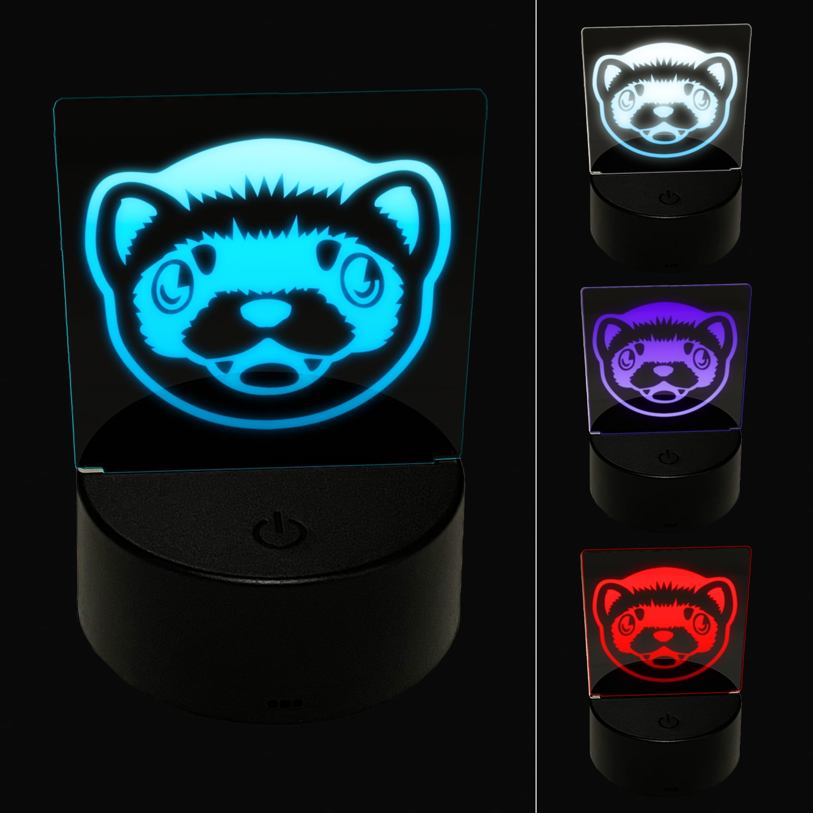 Cute Ferret Face LED Night Light Sign 3D Illusion Desk Nightstand Lamp ...