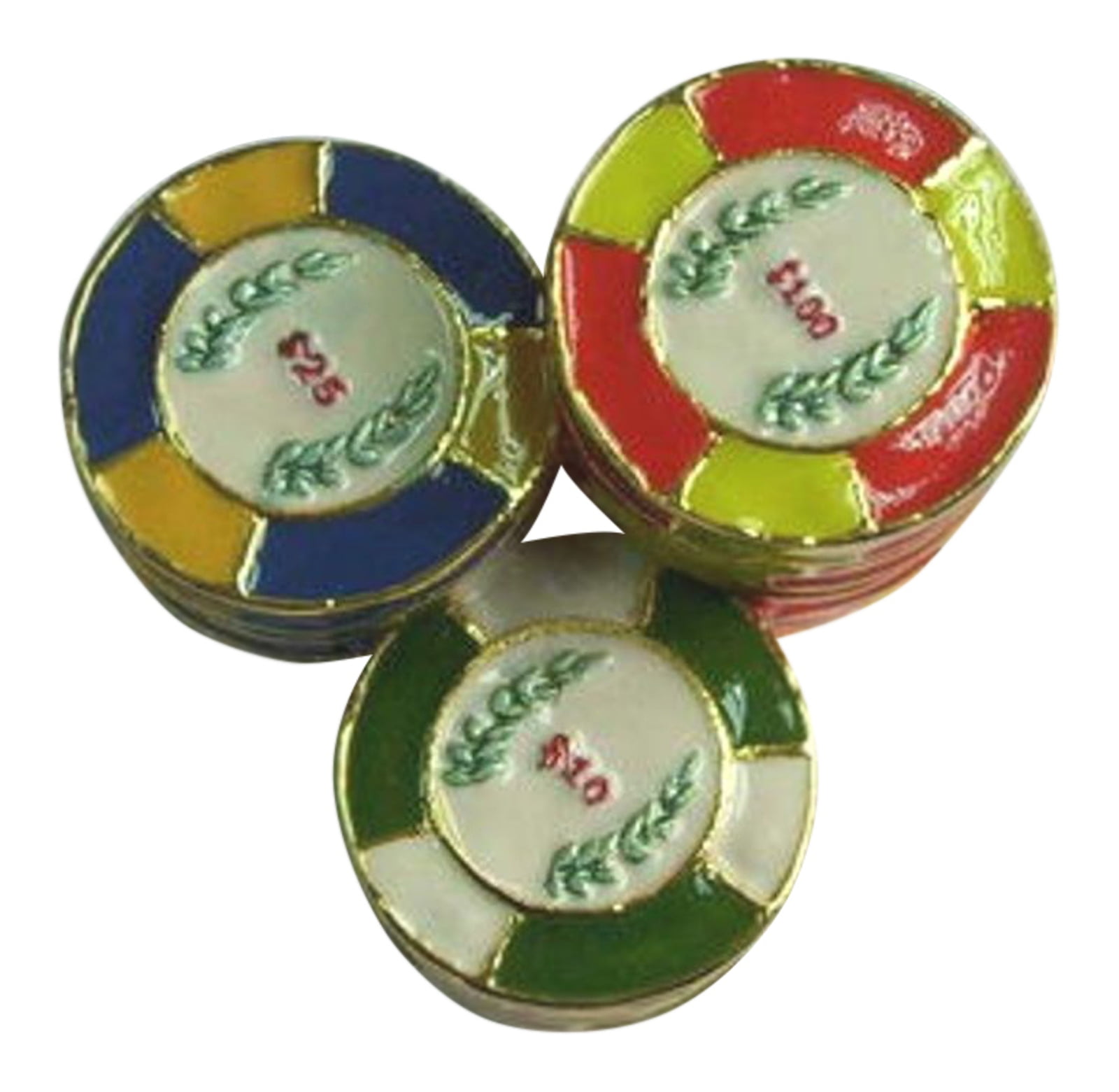 Stack of Gambler's Poker Chips Enameled Hinged Pewter Trinket Box ...
