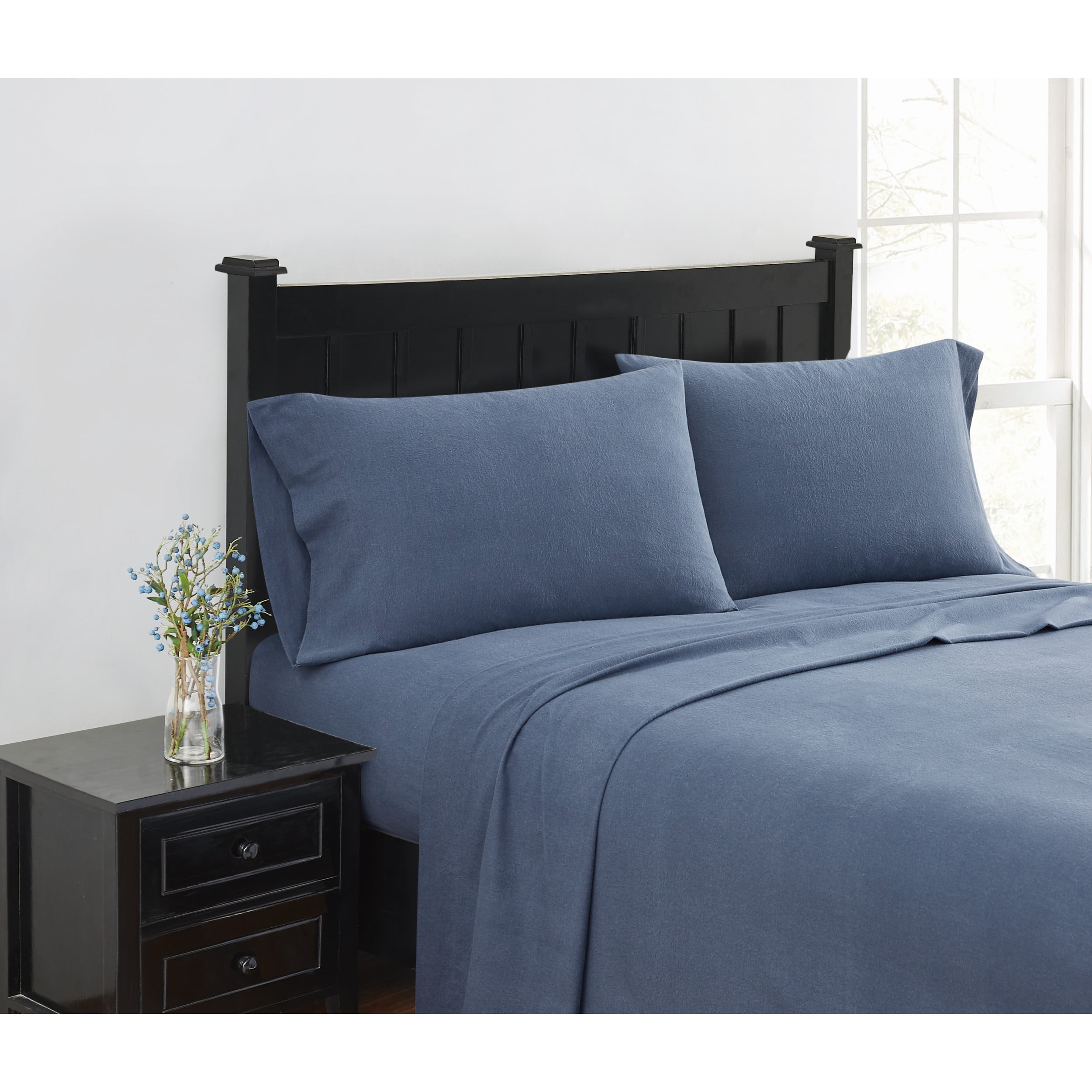 London Fog Solid Blue Queen Flannel Sheet Set - Walmart.com