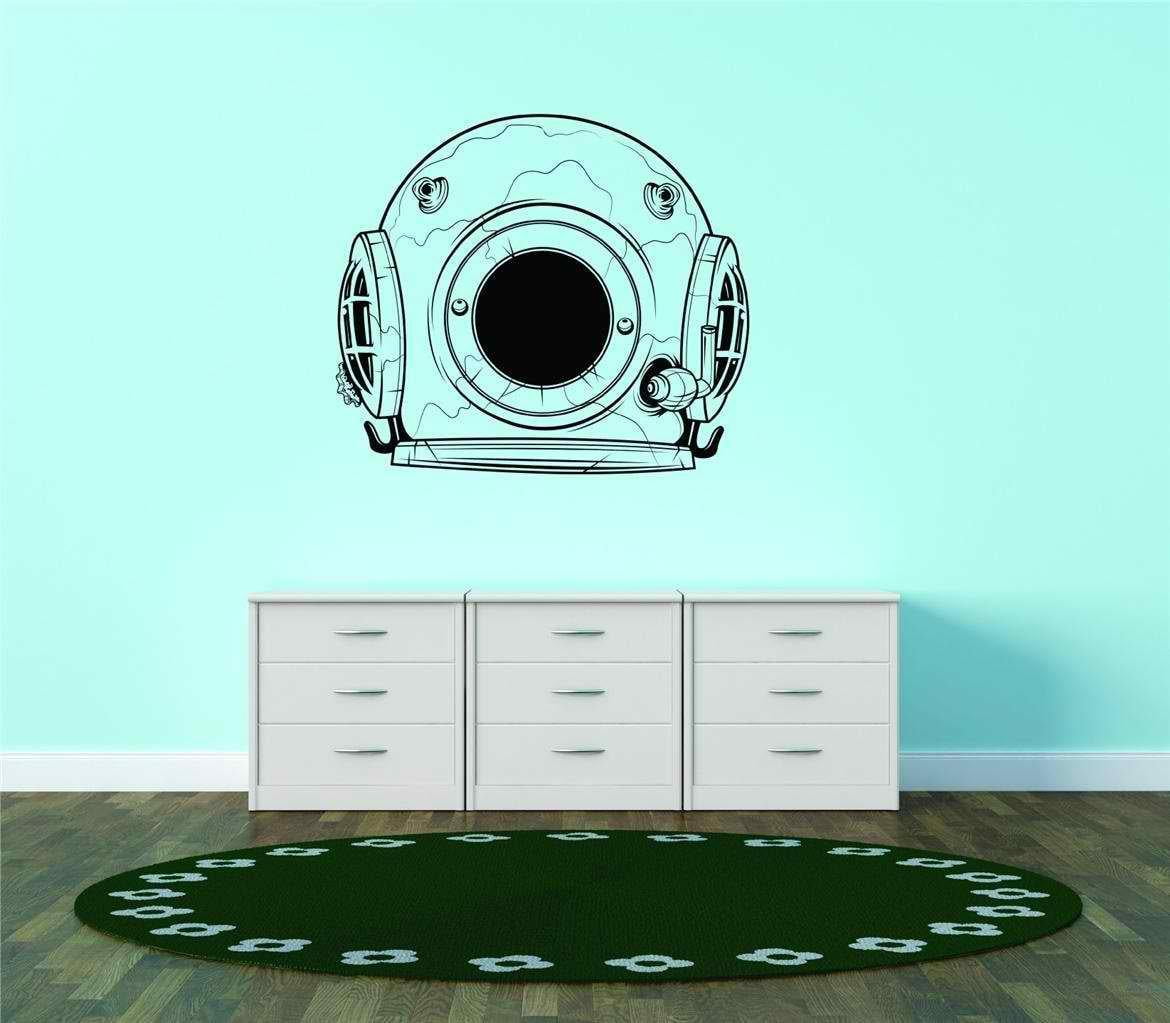 Wall Decal Deep Sea Diver Diving Helmet Ocean Shark Sea Great White ...