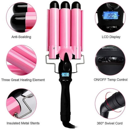 3 Barrel Hair Waver 25mm Curling Iron Wand Hair Crimper With Led Temperature Display | Walmart ...