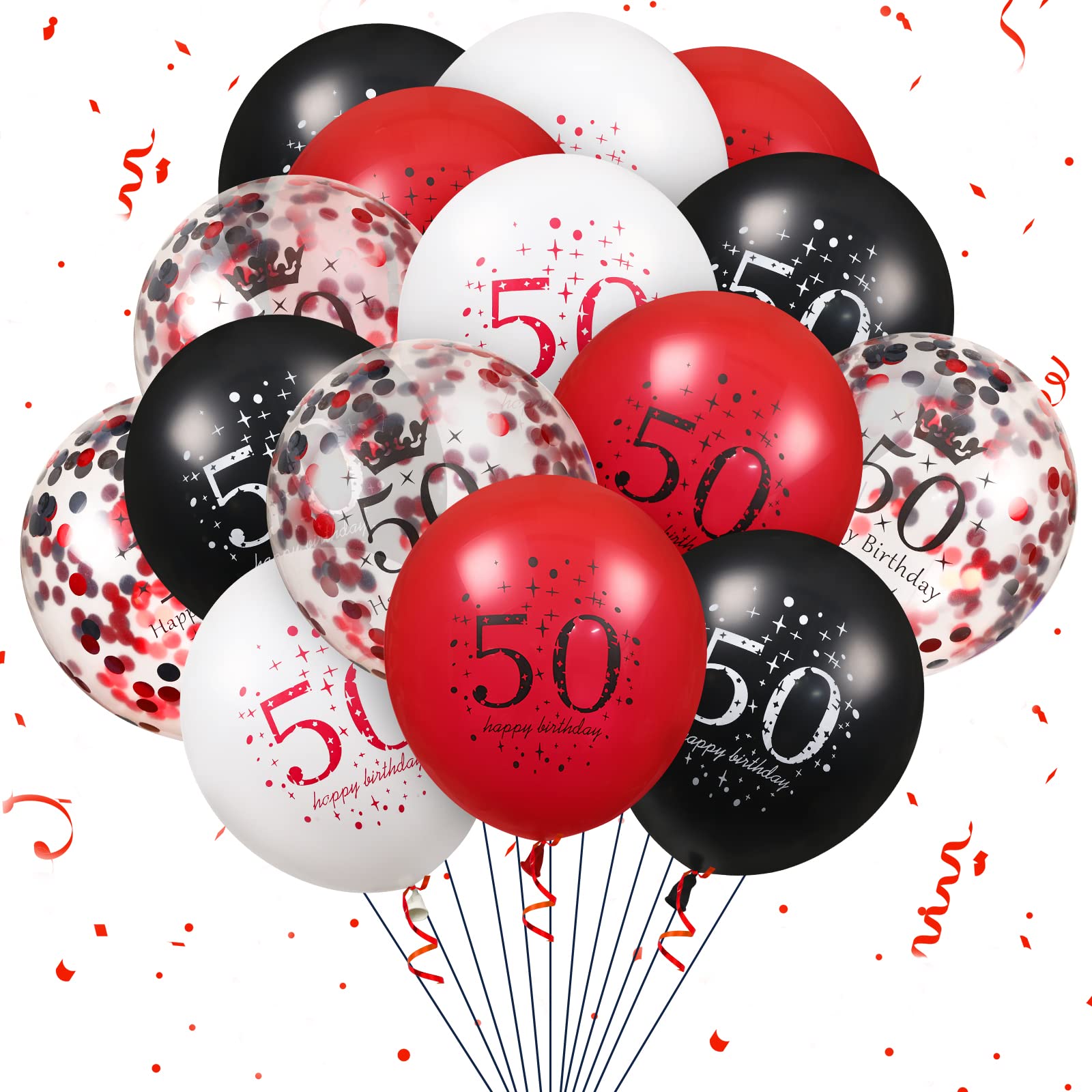 50th Latex Birthday Balloons, 16Pcs Red Black Happy 50th Birthday ...