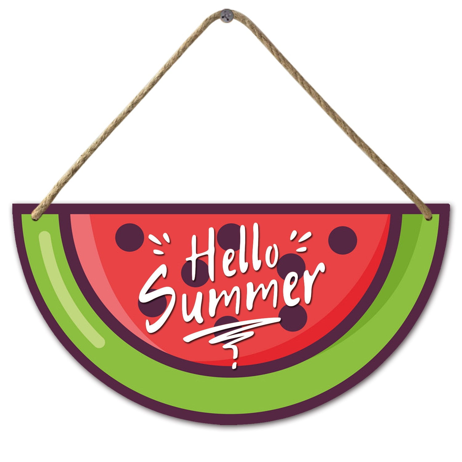 Eveokoki Watermelon Door Sign Hello Summer Door Hanger Wood Front Door