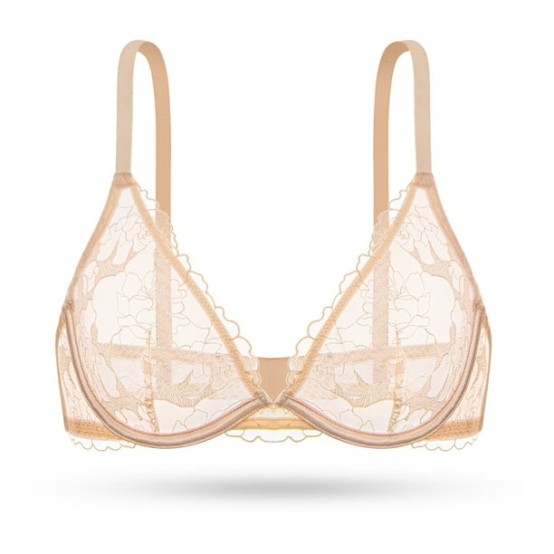 Deyllo Womens Sexy Lace Balconette Bra See Through Demi Unlined Bras