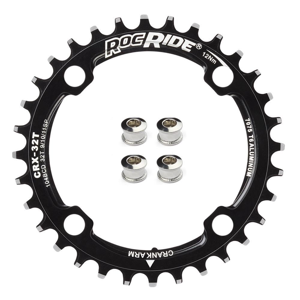 32T Narrow Wide Chainring 104 BCD Black Aluminum With 4 Steel Bolts By ...