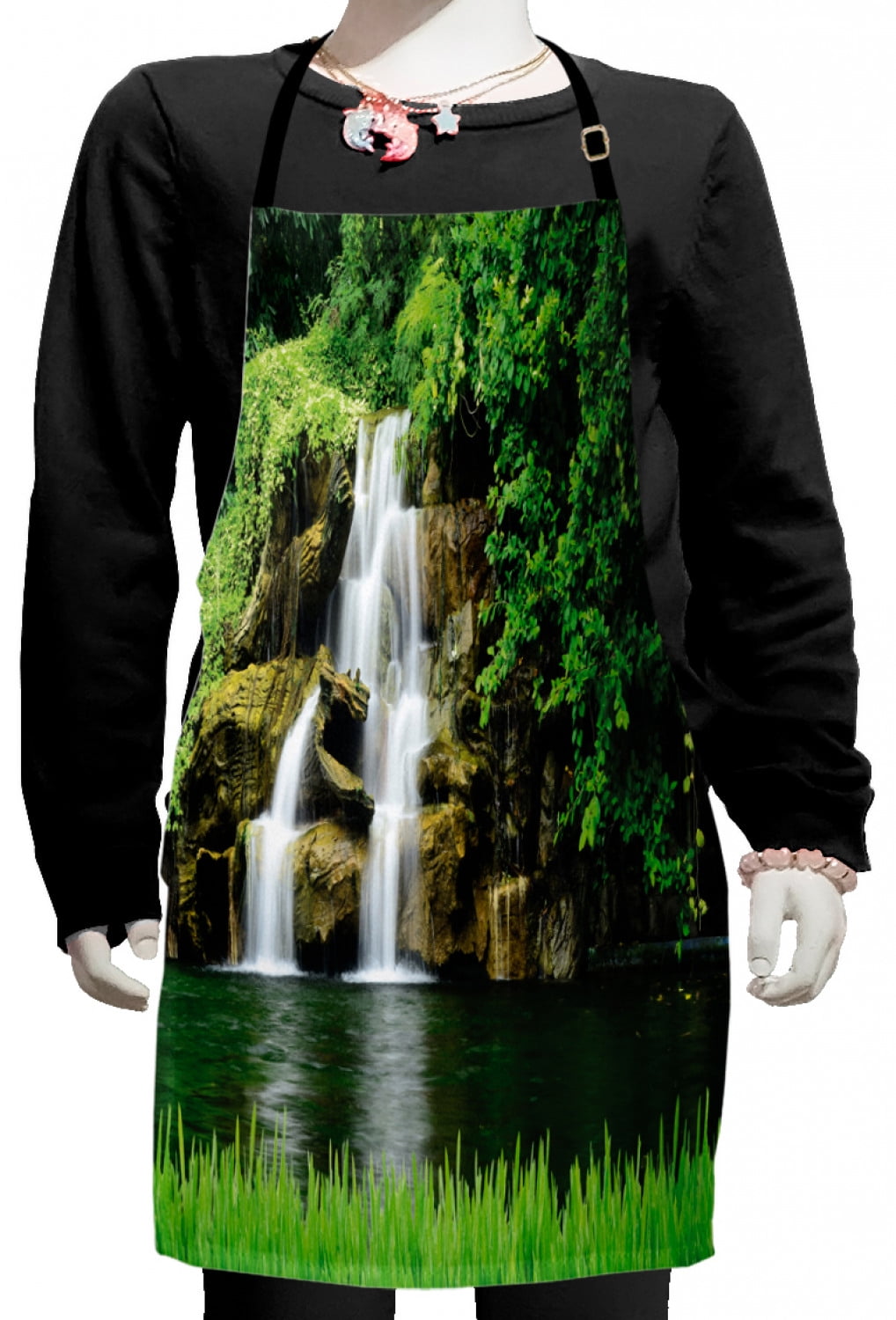 Waterfall Kids Apron, Double Waterfalls Flow to Natural Lake Bushes and ...