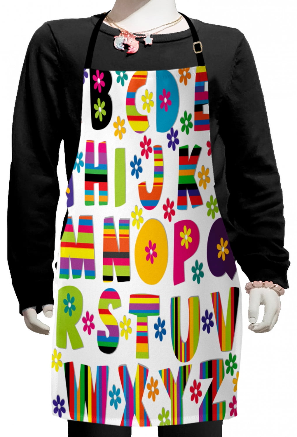 Alphabet Kids Apron, Educational Letters Floral Ornament Striped ...