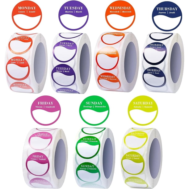 Pack of 3500 Weekday Stickers, 7 Rolls of Labels for Monday to Sunday ...