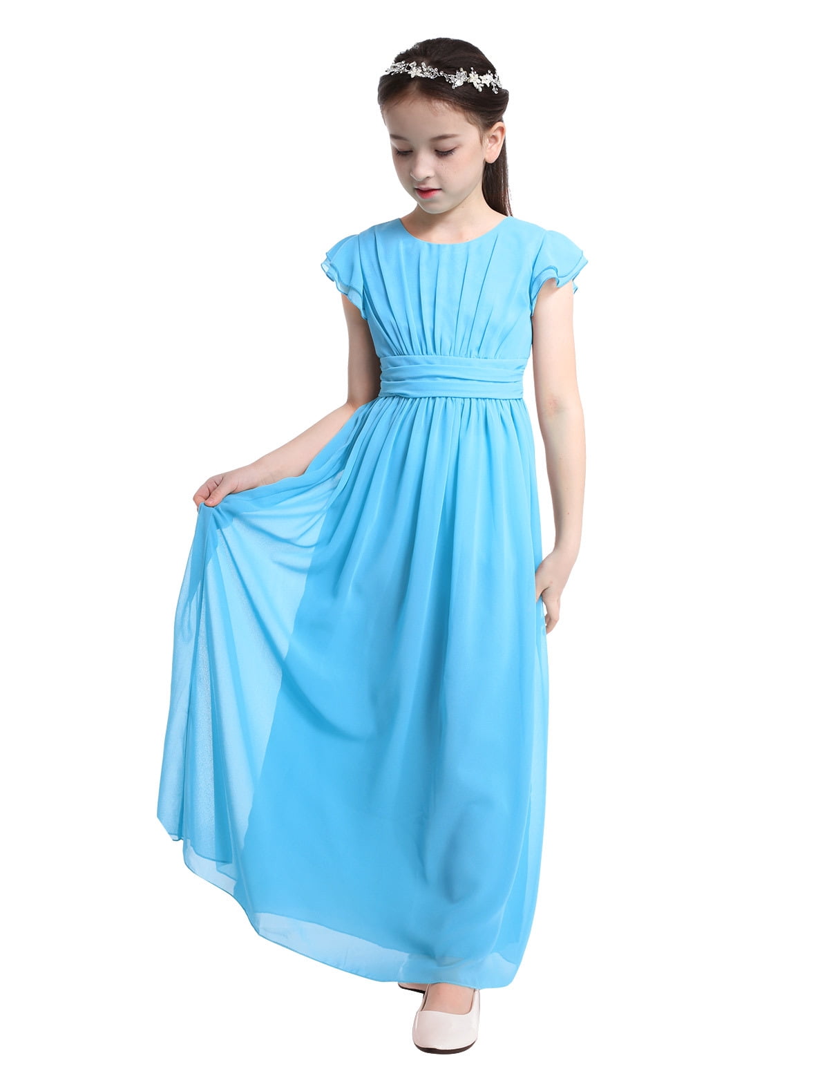 MSemis Kids Girls Flutter Sleeves Chiffon Birthday Party Wedding Dress ...
