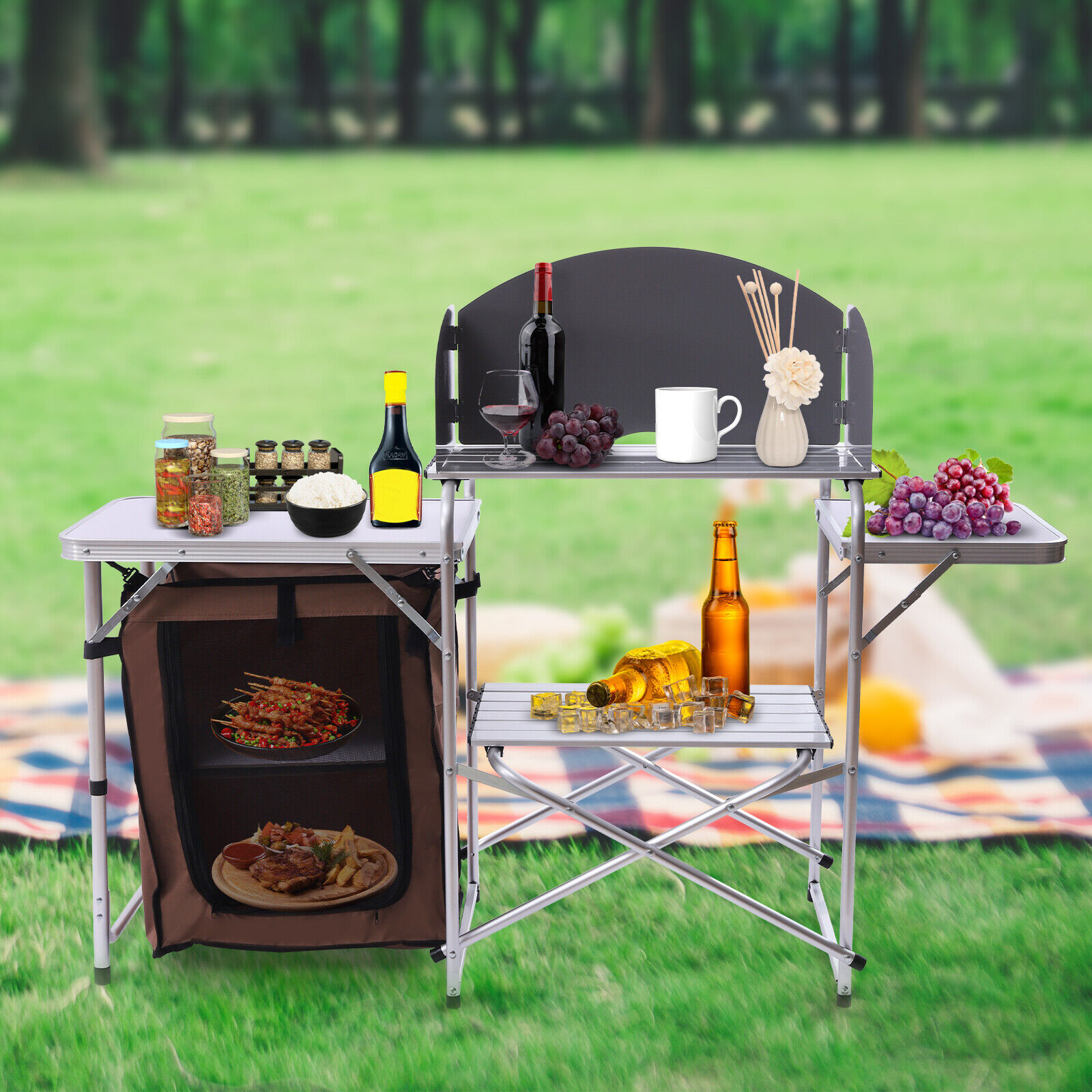 MONIPA Camping Cooking Table Folding Outdoor Kitchen Picnic Cabinet ...