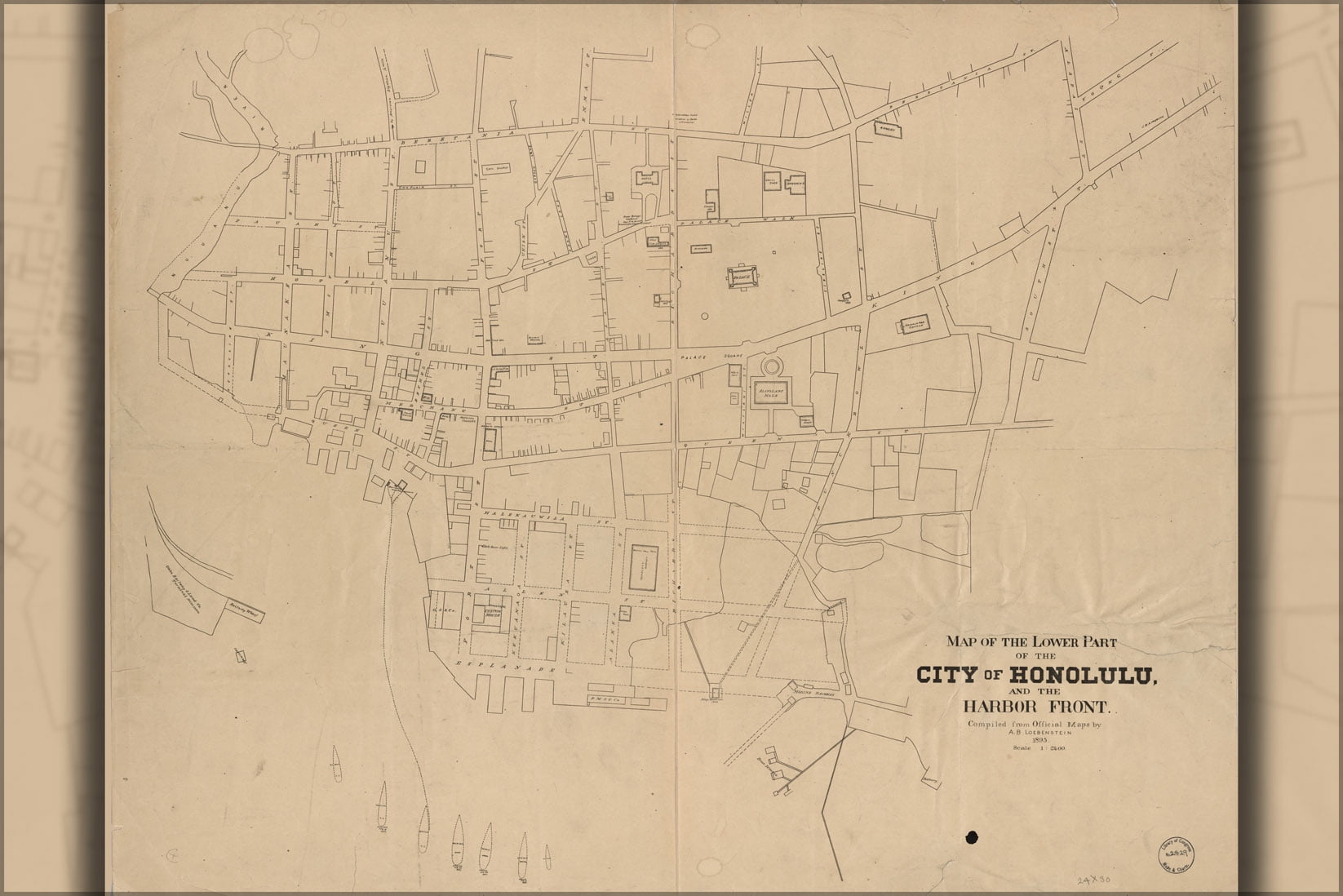 24"x36" Gallery Poster, Map of lower Honolulu hawaii 1893 - Walmart.com