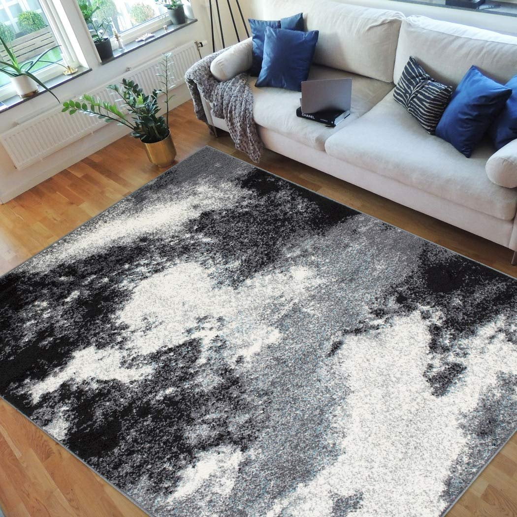 Abstract Rugs Clouds Pattern Carpet Gray Black White - Walmart.com