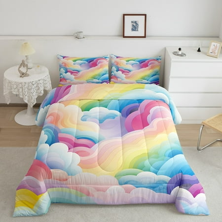 YST Girls Rainbow Bedding Set Queen Colorful Cloud Comforter Set ...