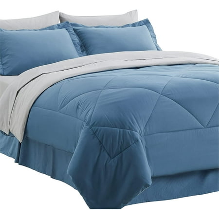 Bedsure Blue Bed Set Full/Queen - 8 Pieces Reversible Blue Bedding Set ...
