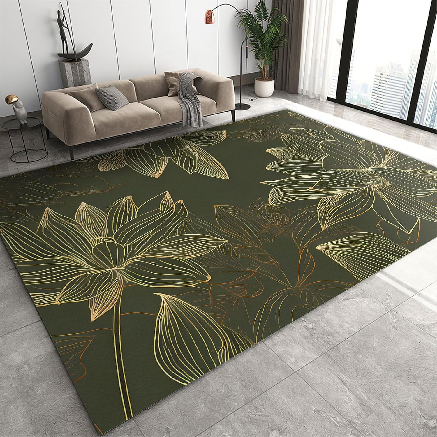 Click here for Rughome Luxury Golden Lotus Flower Area Rug  Natur... prices