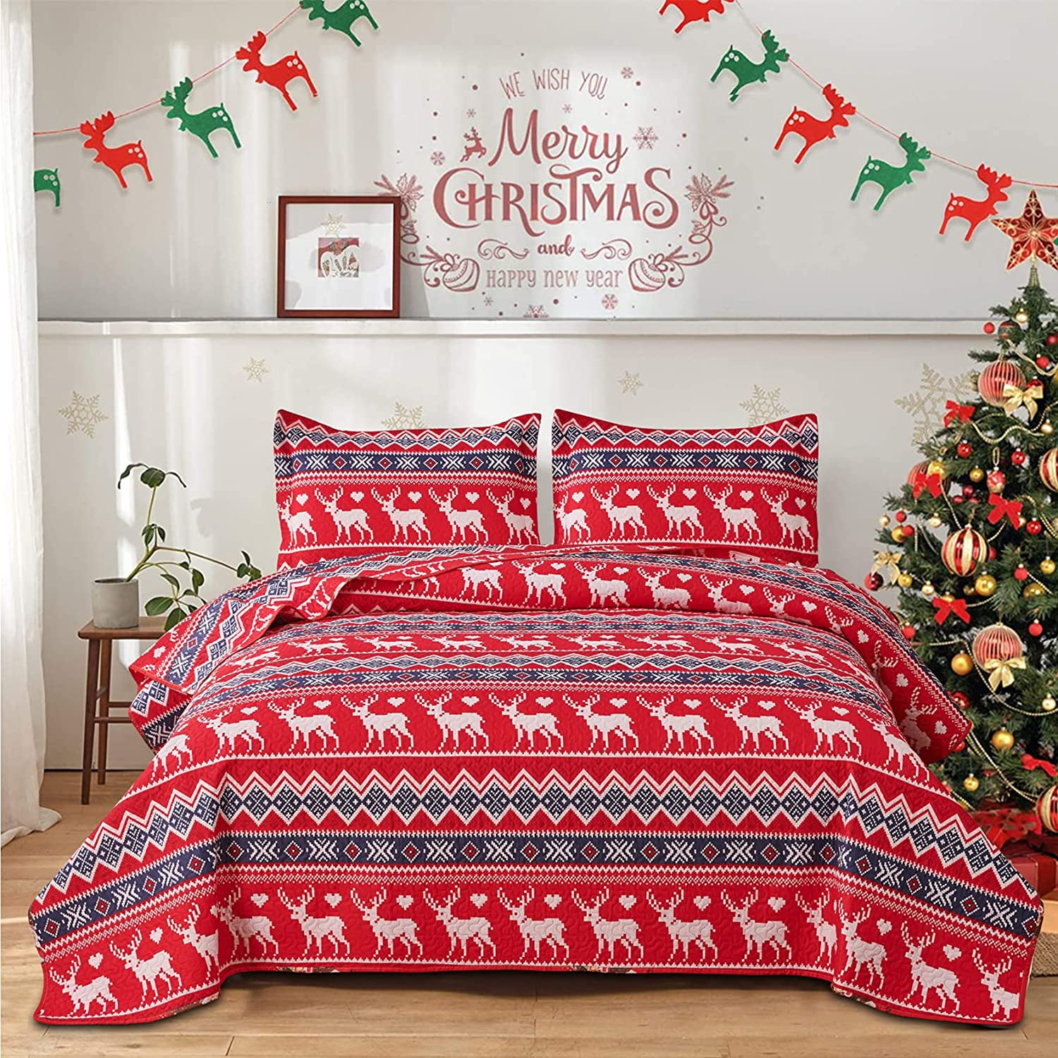 Green Essen Christmas Quilt Set Rustic Quilt Set Twin Size Lightweight ...