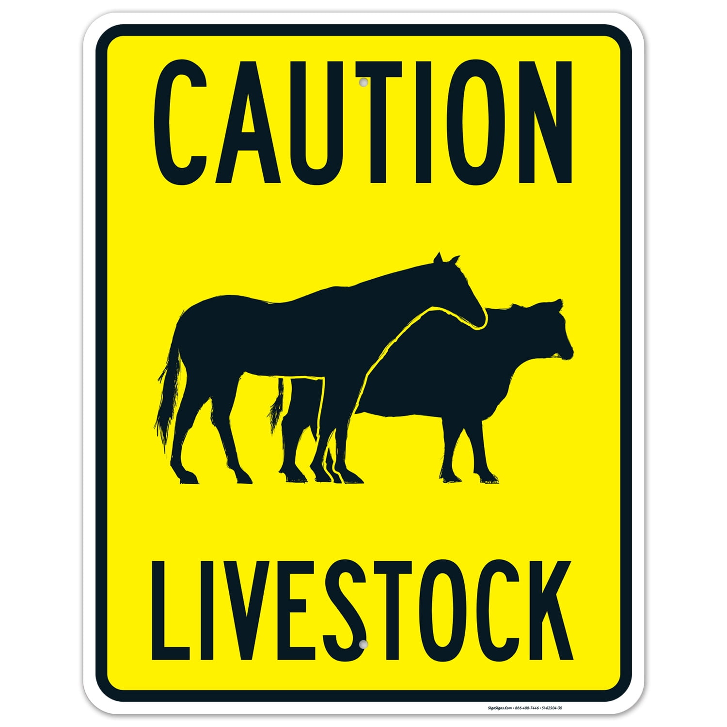 Caution Livestock With Horse And Cow Symbol Sign, - Walmart.com