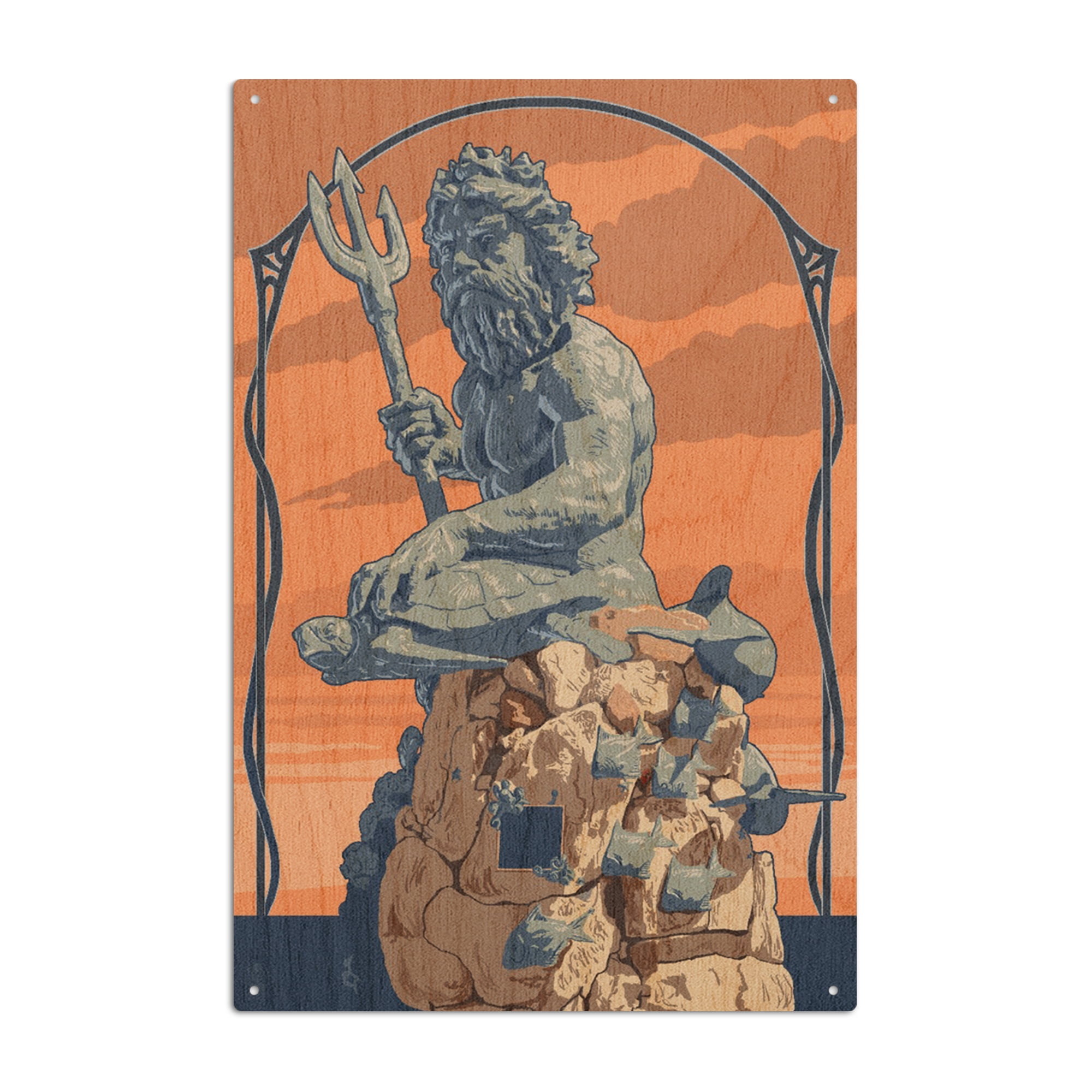 King Neptune Statue Birch Wood Wall Sign (6x9 Rustic Home Decor, Ready ...