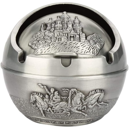 Vintage Windproof Ashtray with Lid, Cigar Ash Holder Tabletop Metal ...