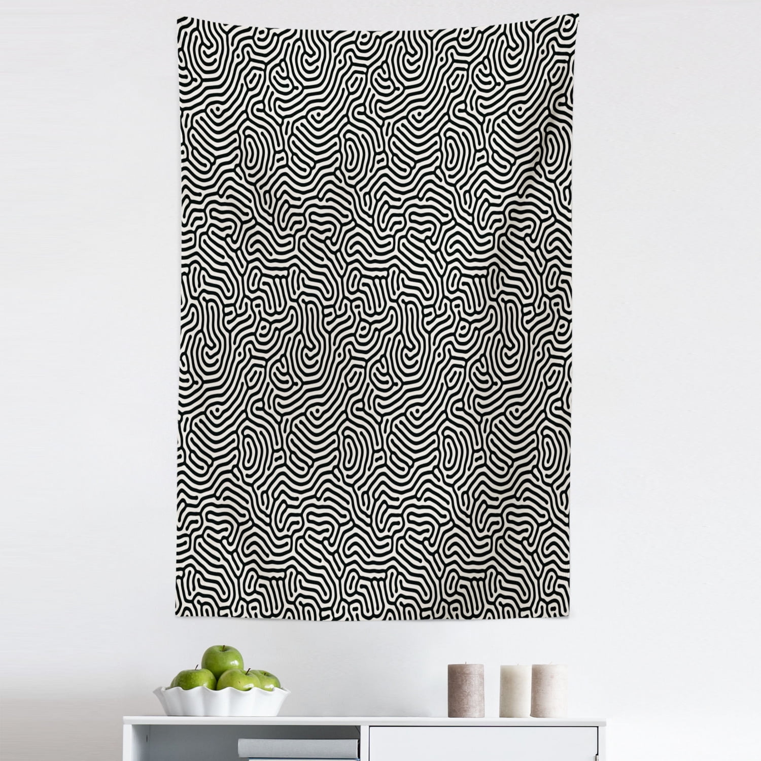 Black and White Tapestry, Maze Labyrinth Pattern Abstract Jumble Design ...