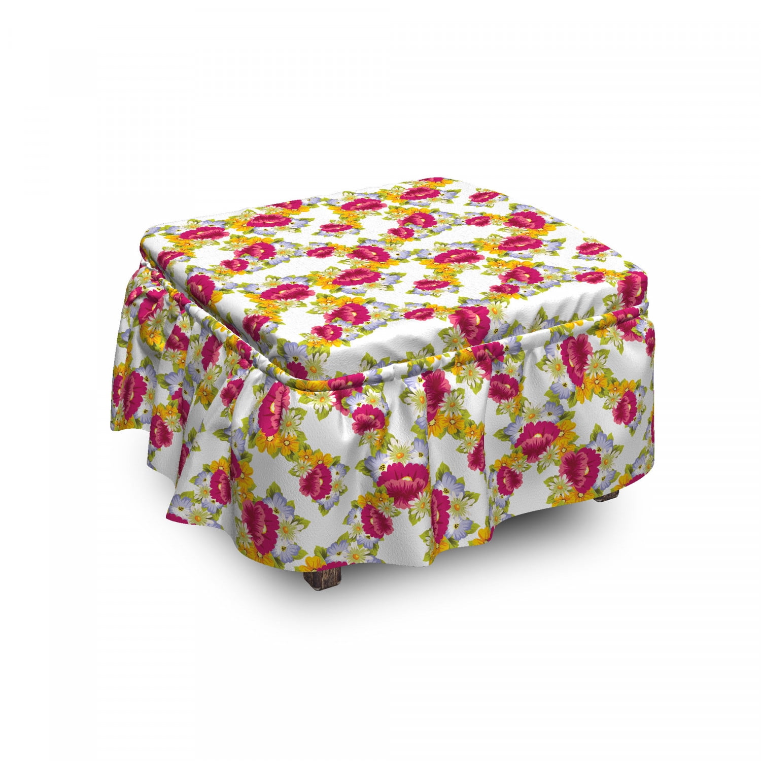 Spring Ottoman Cover, Lively Springtime Garden, 2 Piece Slipcover Set ...