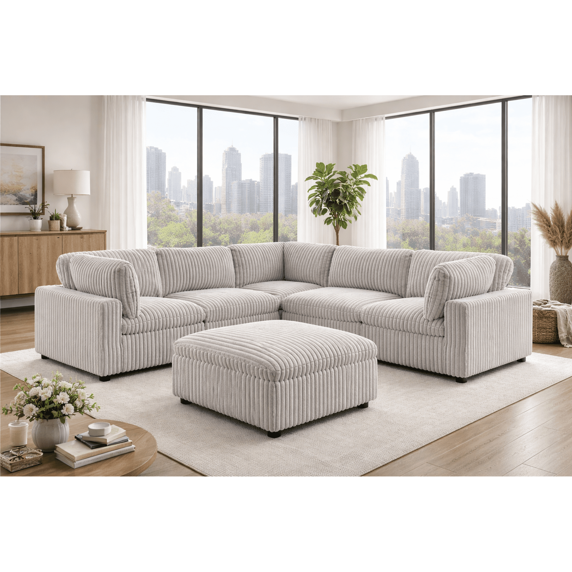 Click here for Kwality Imports K-Living Sectional In Grey Mink Fa... prices